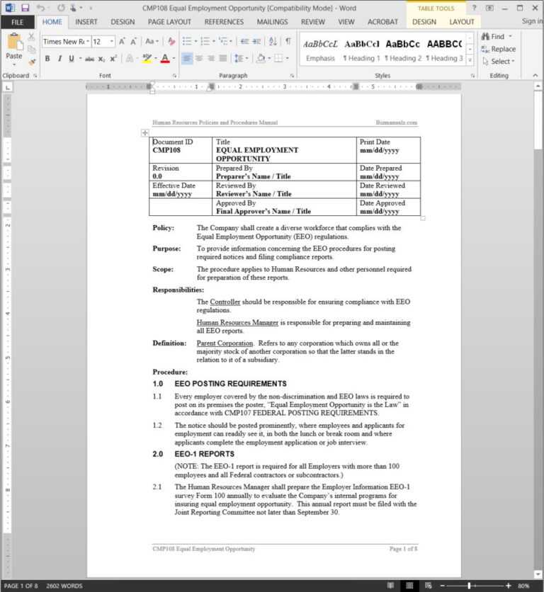 Equal Employment Opportunity Procedure Eeo | Cmp108 for Eeo 1 Report ... Equal Employment Opportunity Procedure Eeo | Cmp108 for Eeo 1 Report ...