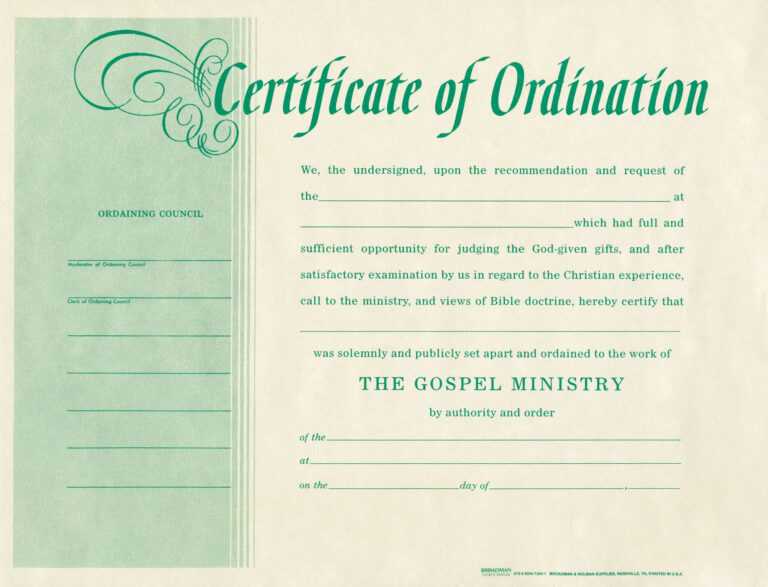 Free Blank Certificate Of Ordination Ordination For Throughout 